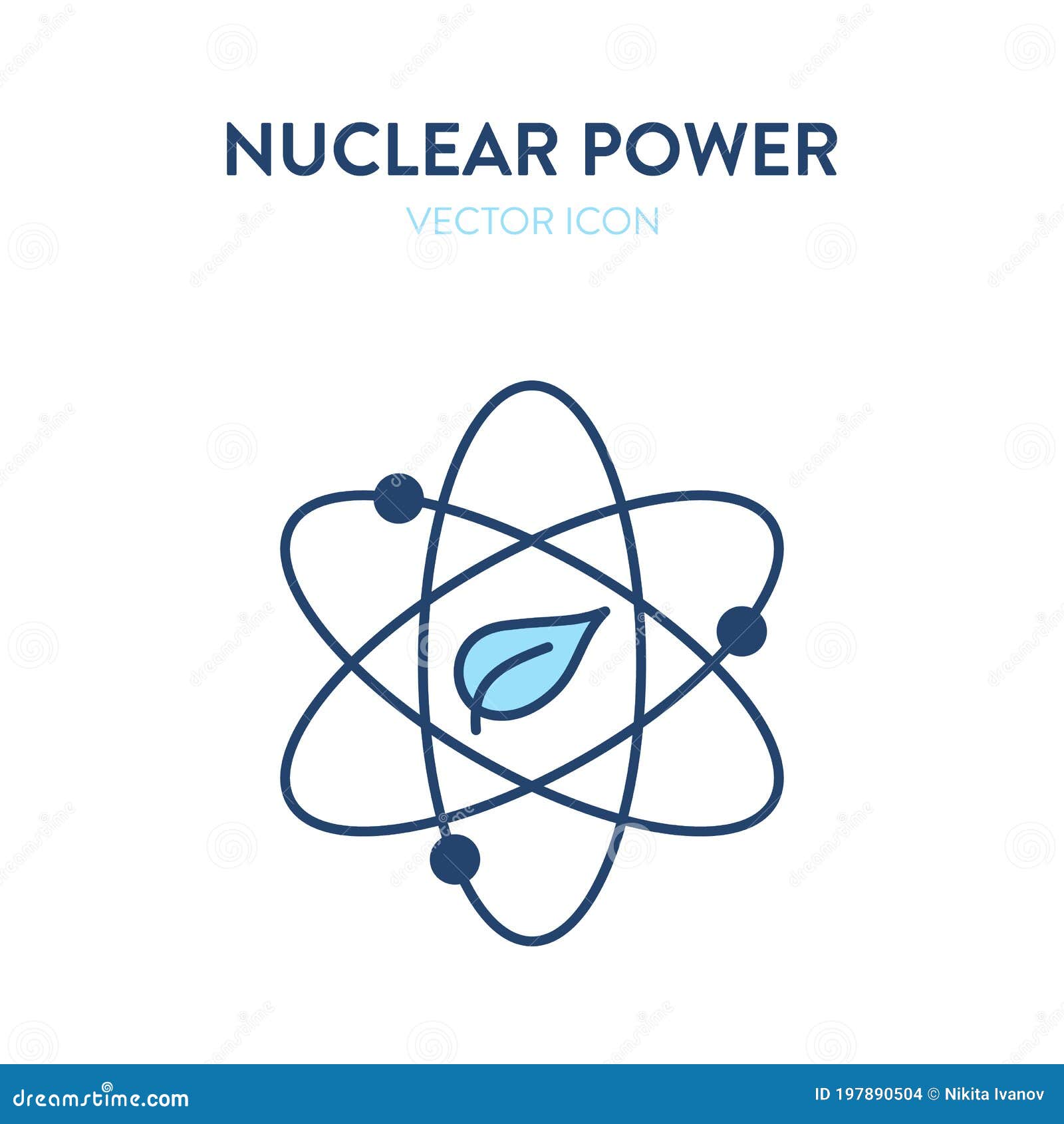 Nuclear Power Icon. Vector Illustration of Atomic Nucleus with a Leaf ...