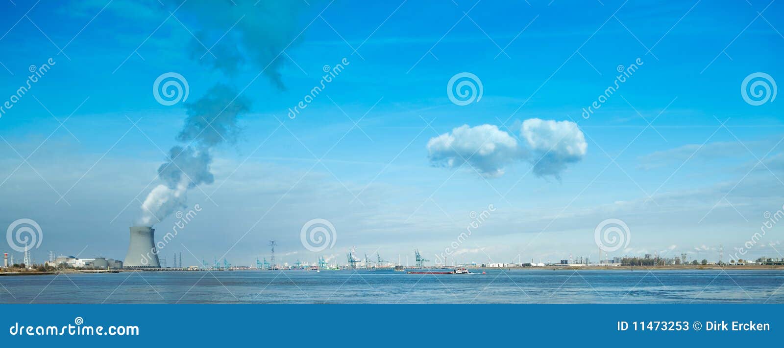 Nuclear Power Plant Blue Sky Clouds Harbor Stock Image - Image of ...