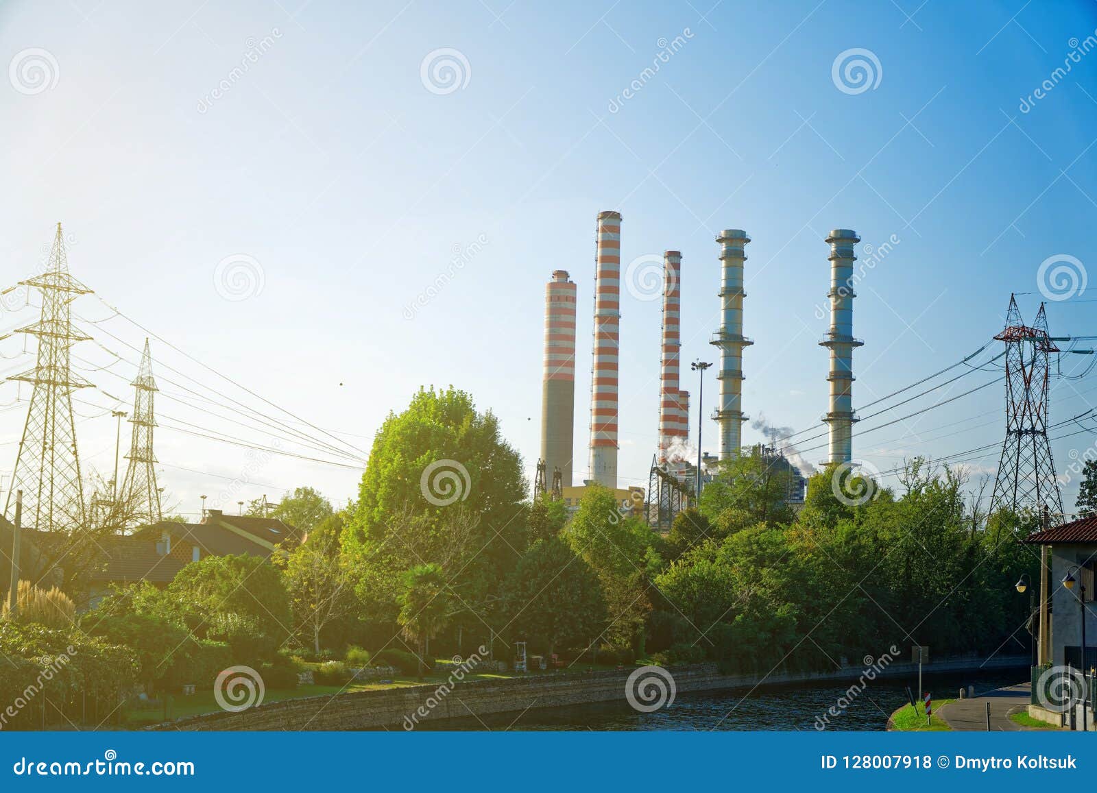 Nuclear Power Plant, Cooling Tower, Industrial Background Stock Photo ...