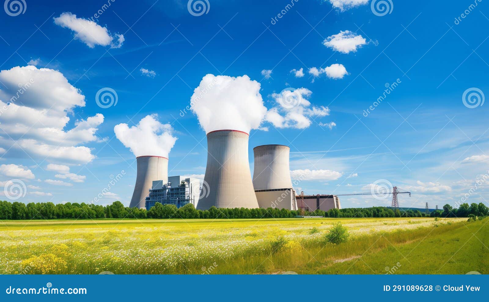 Nuclear Power Plant Cooling Tower Against a Blue Sky Stock Illustration ...