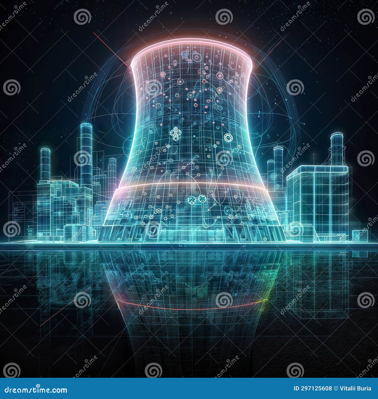 Nuclear Power Plant. 3d Rendering Toned Image Double Exposure ...