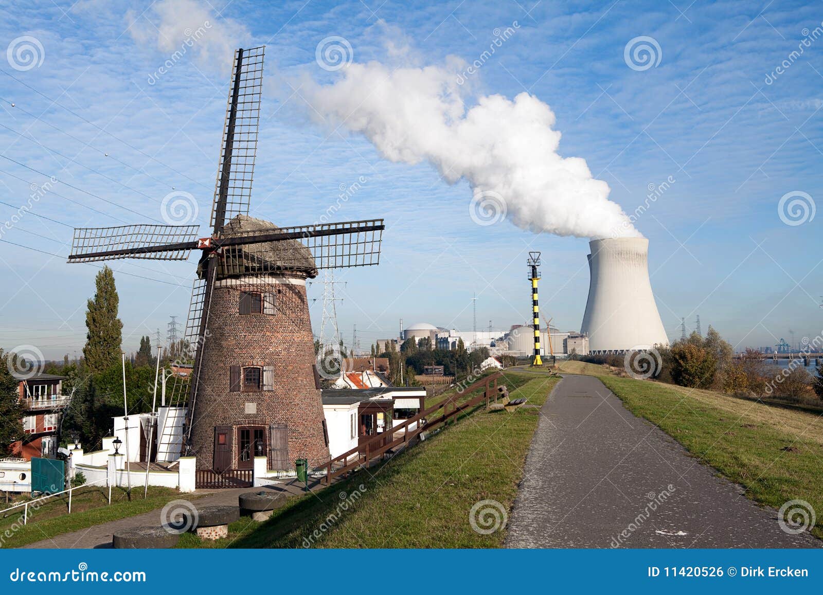 Nuclear Power Plant Ecological Windmill Stock Photo - Image of atomic ...