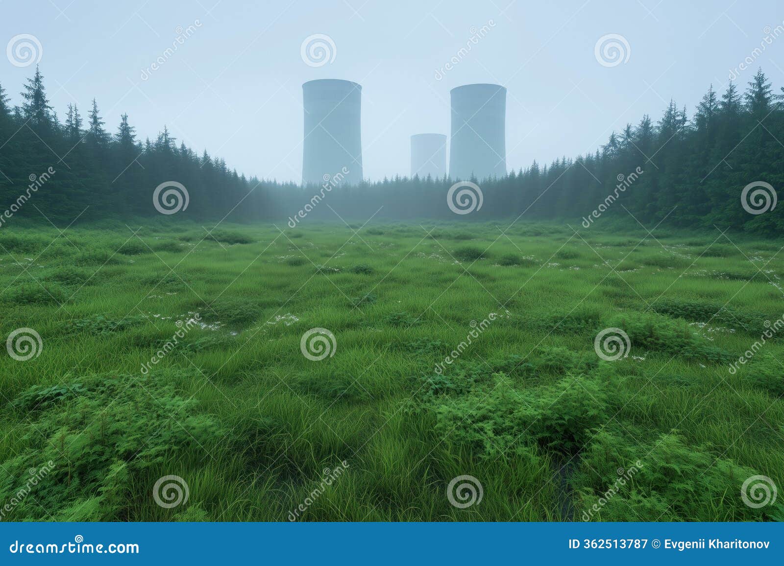 Nuclear Power Plant in Foggy Forest Stock Illustration - Illustration ...