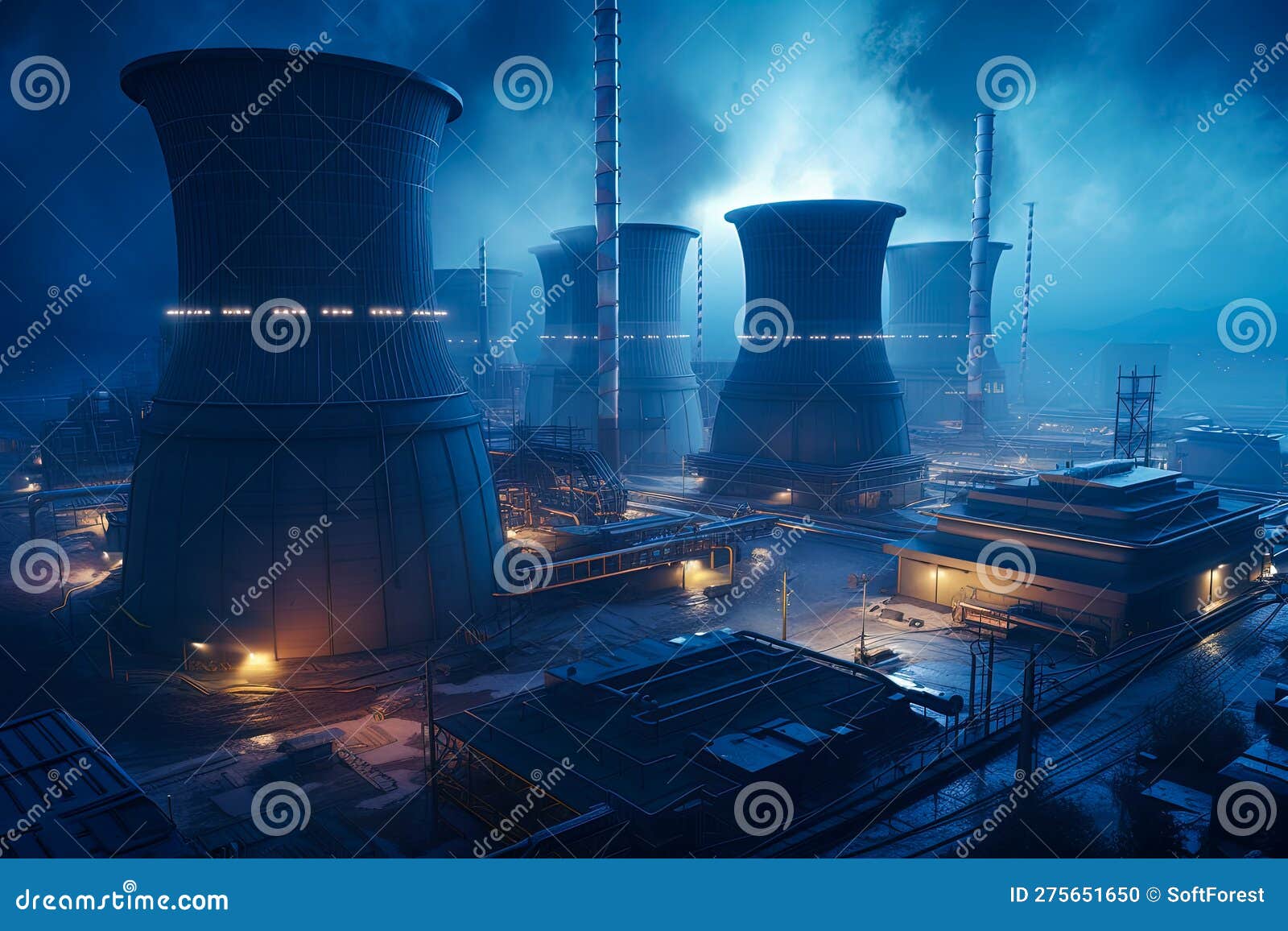 Nuclear Power Plant Glowing Blue Light. Generative Ai Stock ...