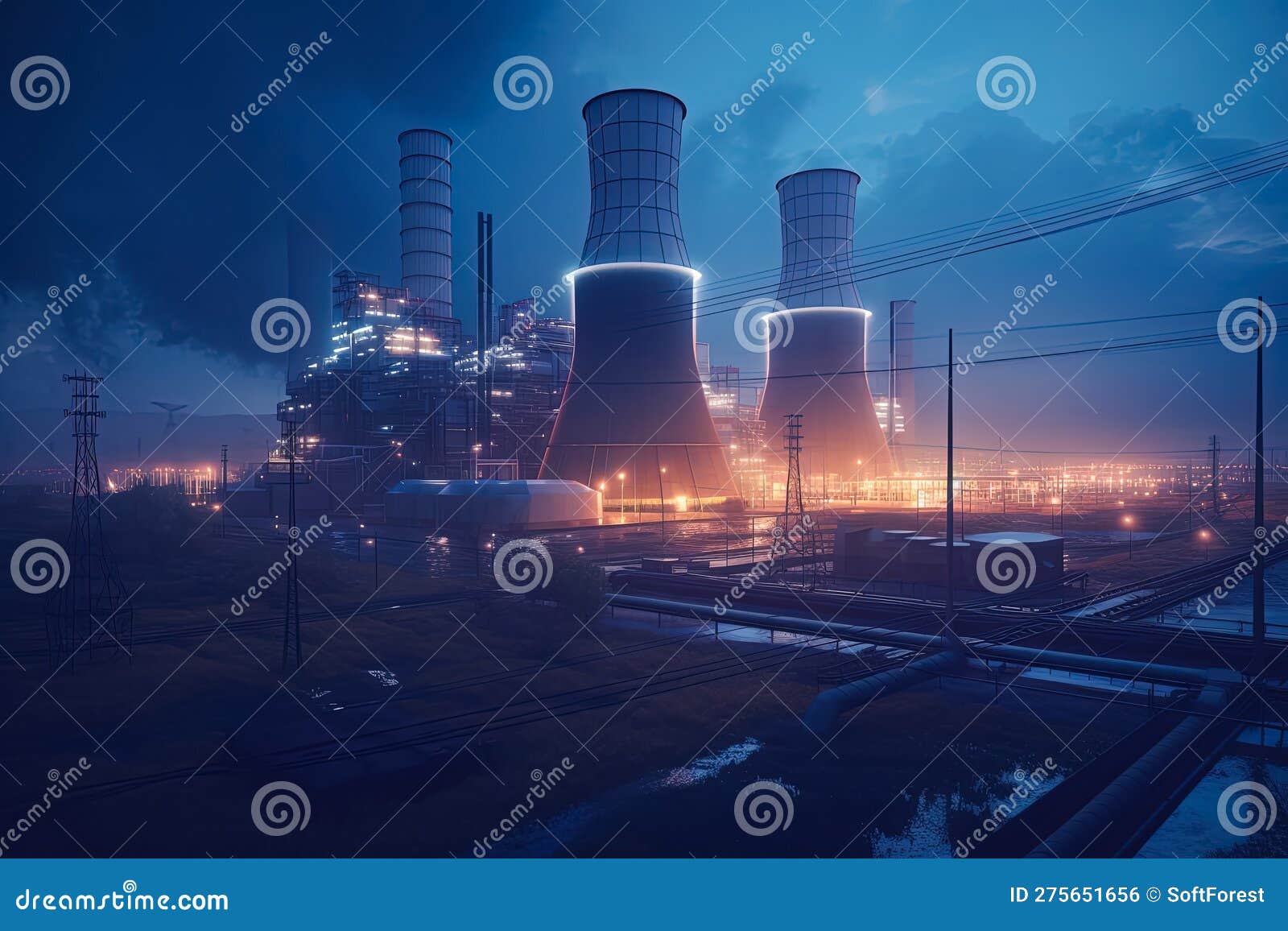 Nuclear Power Plant Glowing Blue Light. Generative Ai Stock ...