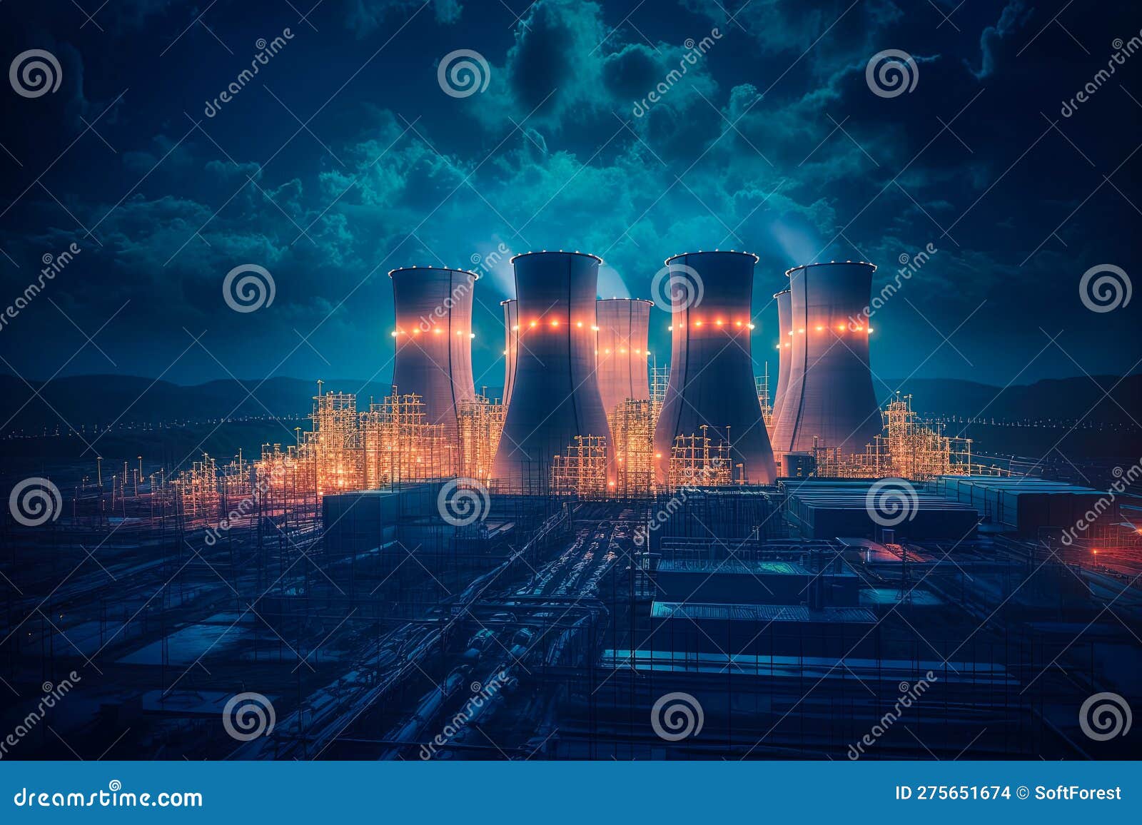 Nuclear Power Plant Glowing Blue Light. Generative Ai Stock ...