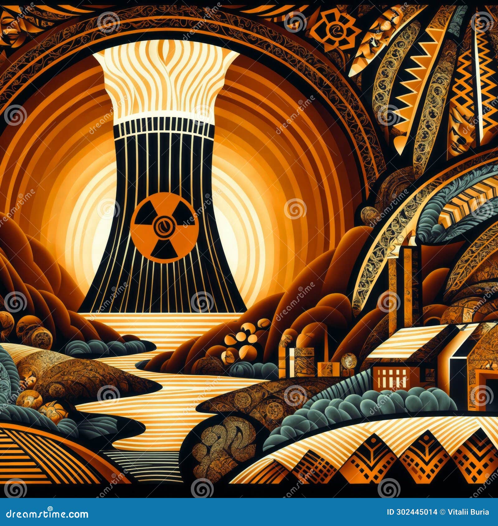 Nuclear Power Plant in the Rays of the Rising Sun., Generative Ai Stock ...