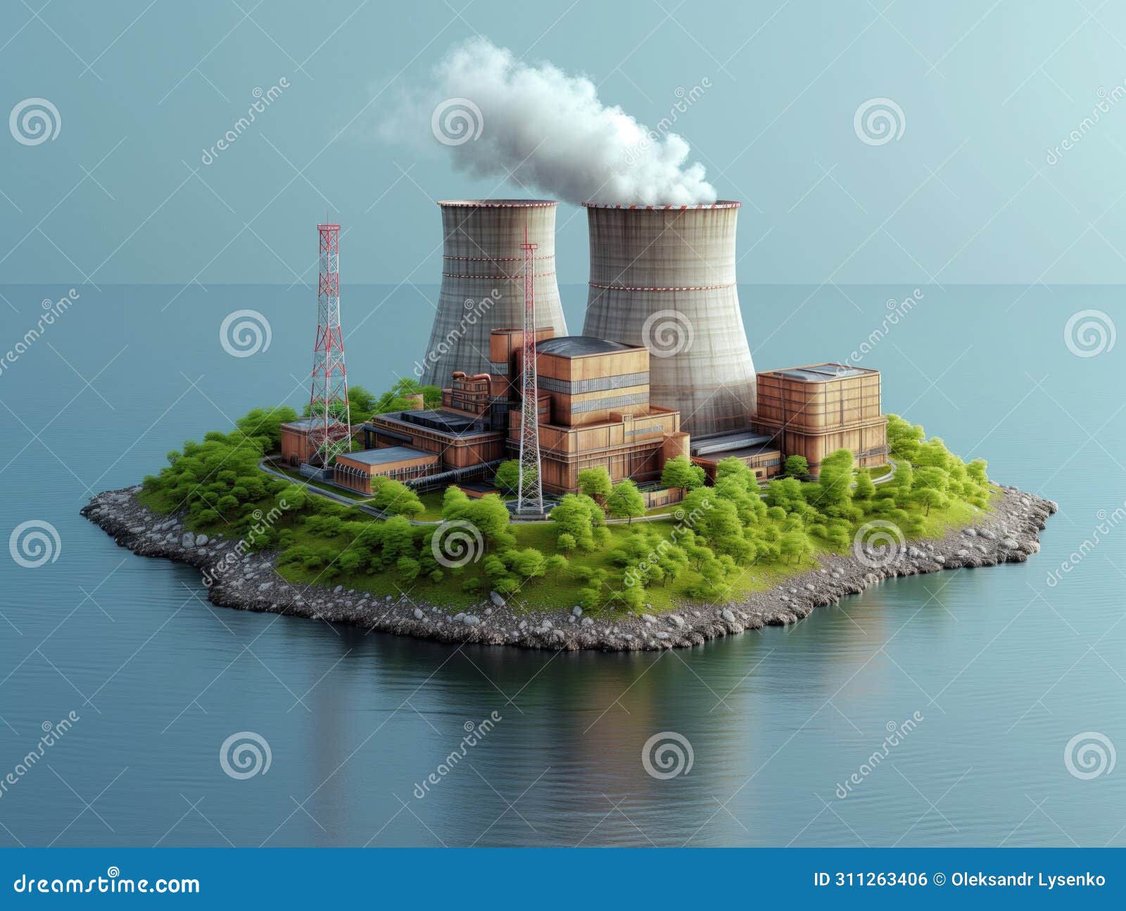 Nuclear Power Plant Industrial Landscape Stock Illustration ...