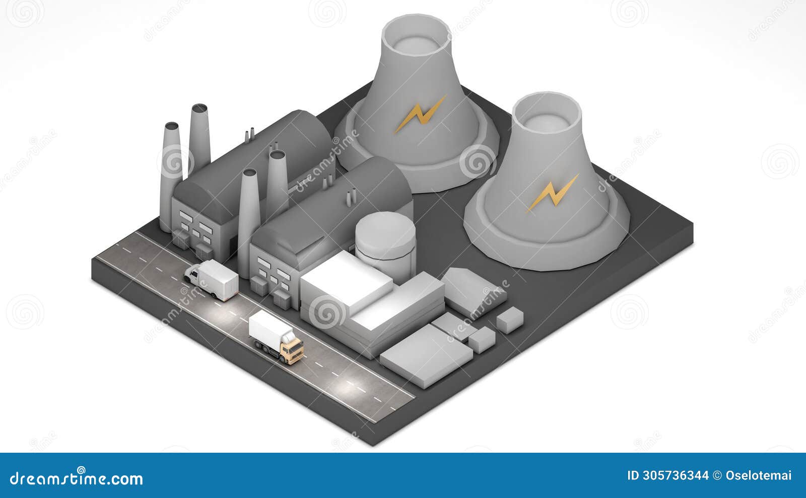 Nuclear Power Plant in Isometric View Electricity Production and ...