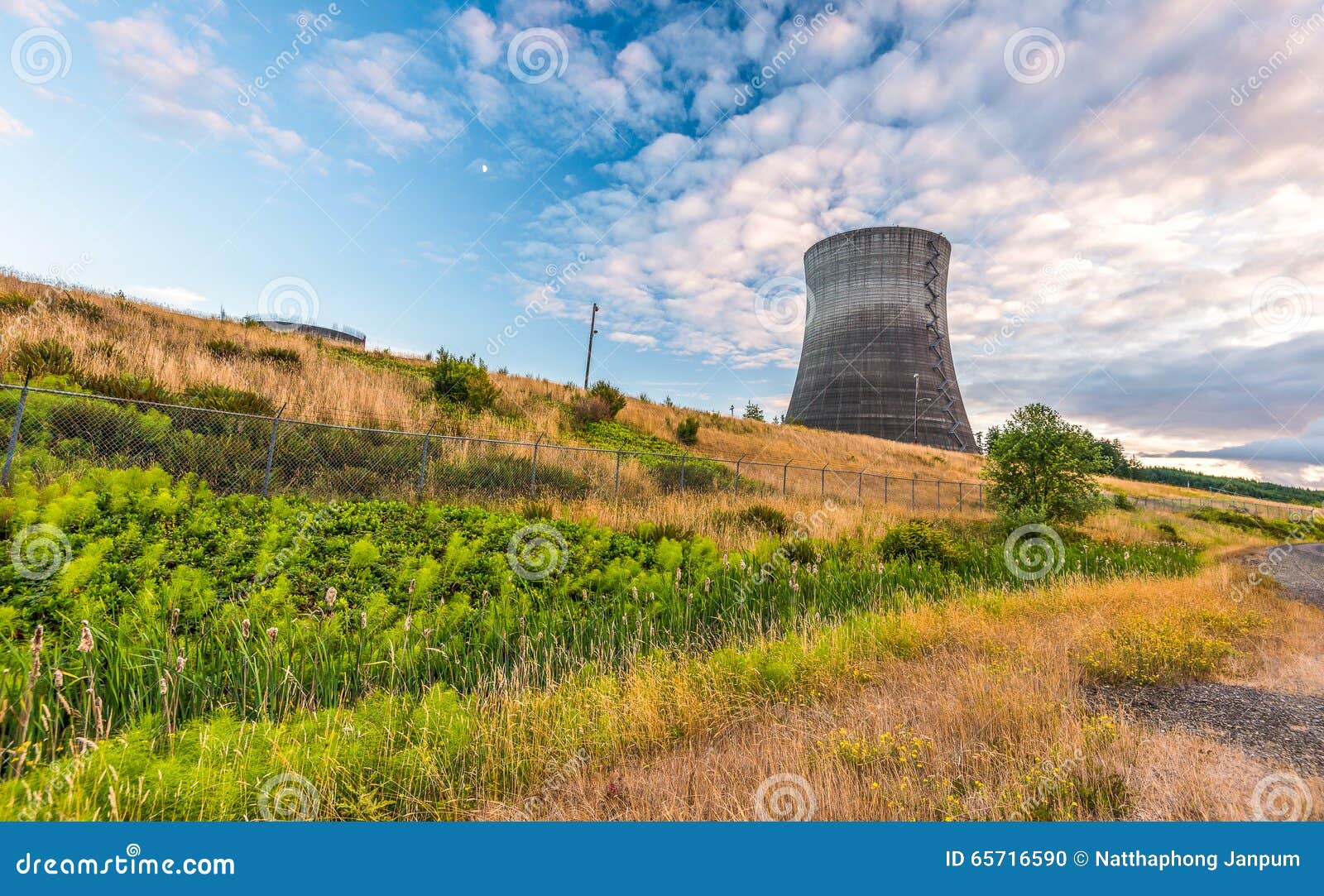 Nuclear Power Plant Landscape on Sunset Time. Stock Photo - Image of ...