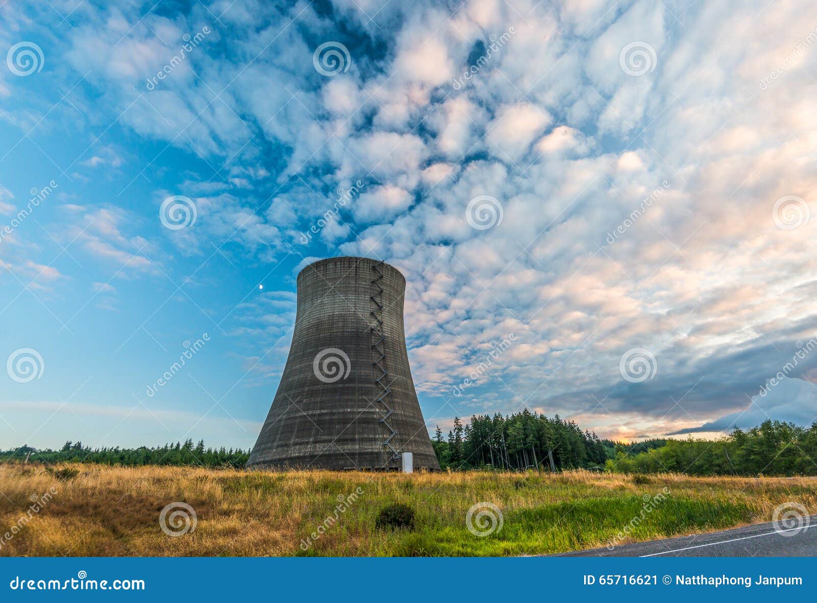 Nuclear Power Plant Landscape on Sunset Time. Stock Image - Image of ...