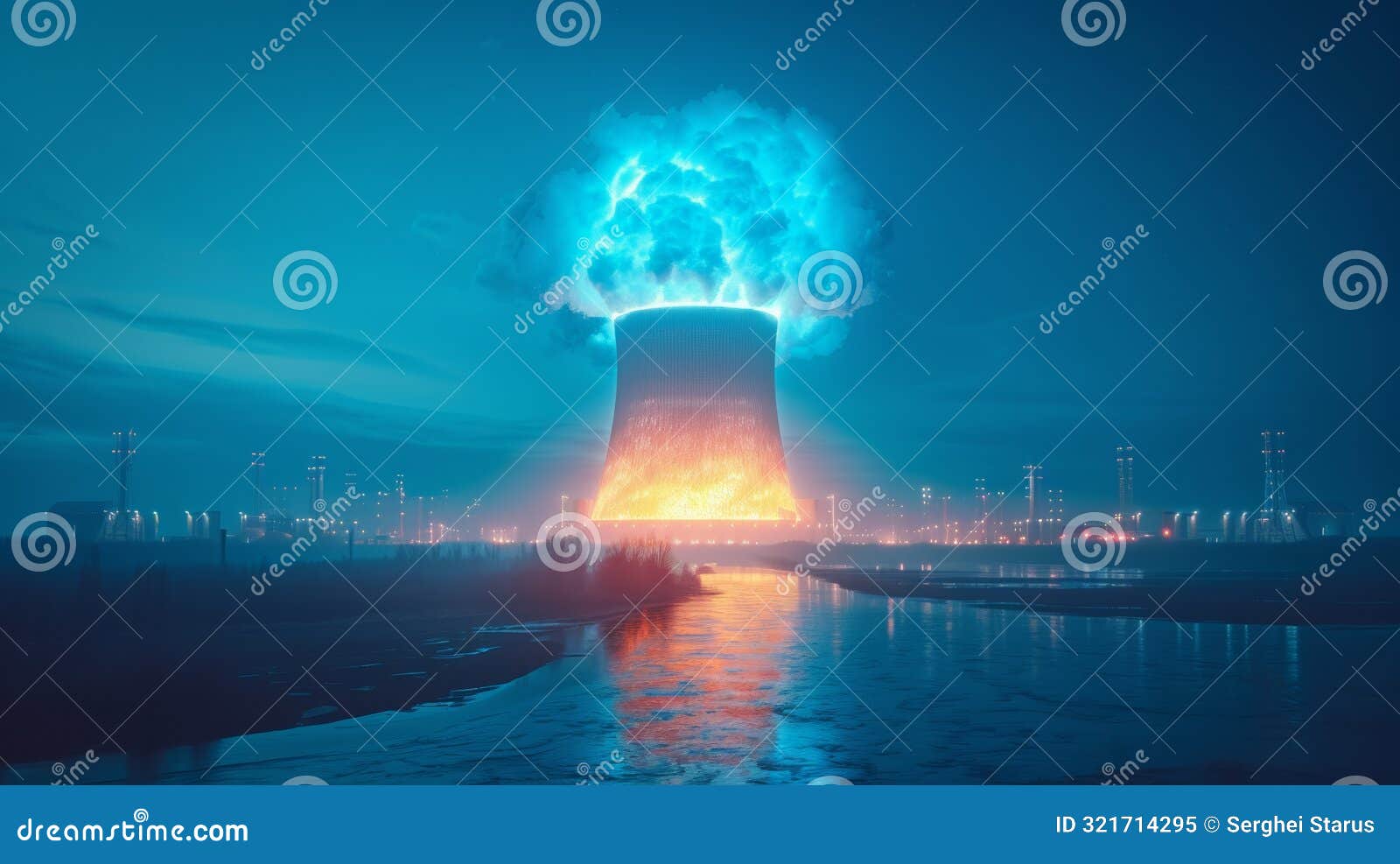 A Nuclear Power Plant with a Large Blue Flame Coming Out of it, AI ...