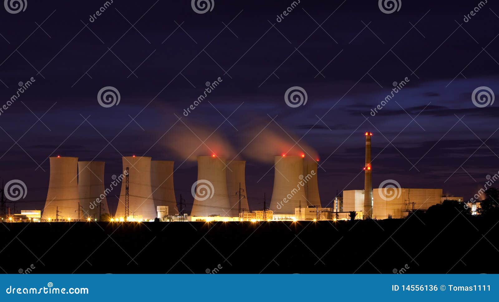 Nuclear Power Plant by Night. Stock Photo - Image of night, global ...