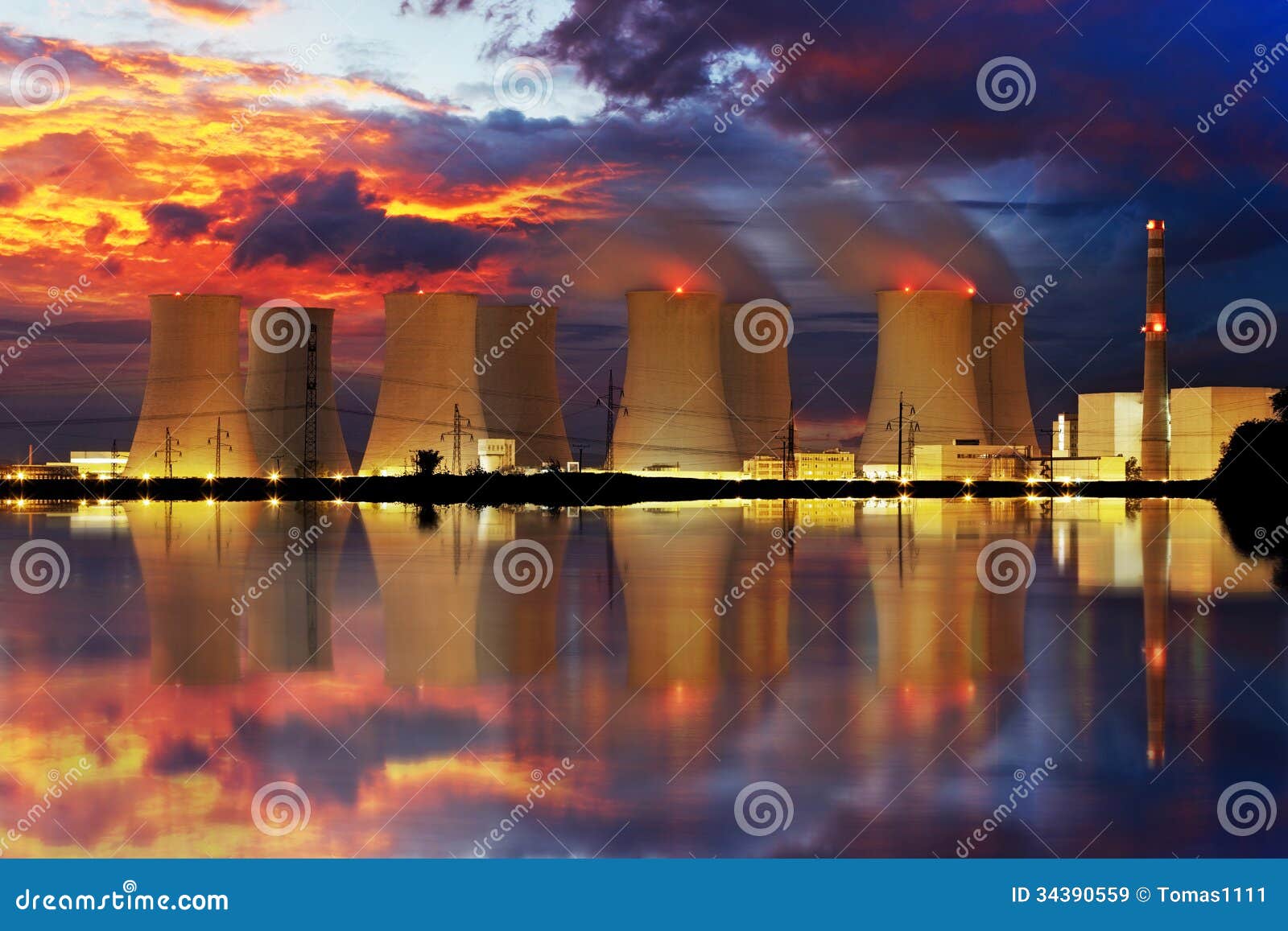 Nuclear Power Plant by Night Stock Image - Image of factory, chimney ...