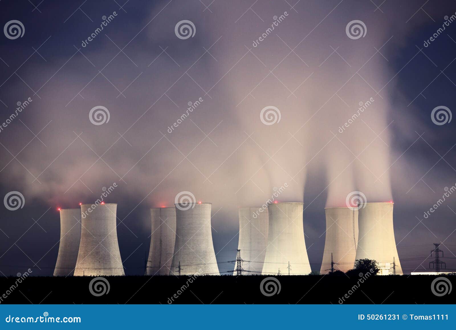 Nuclear Power Plant by Night Stock Image - Image of ecology, cooling ...