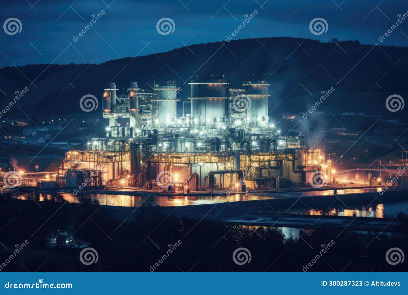 A Nuclear Power Plant at Night, Illuminated by Lights Stock Image ...