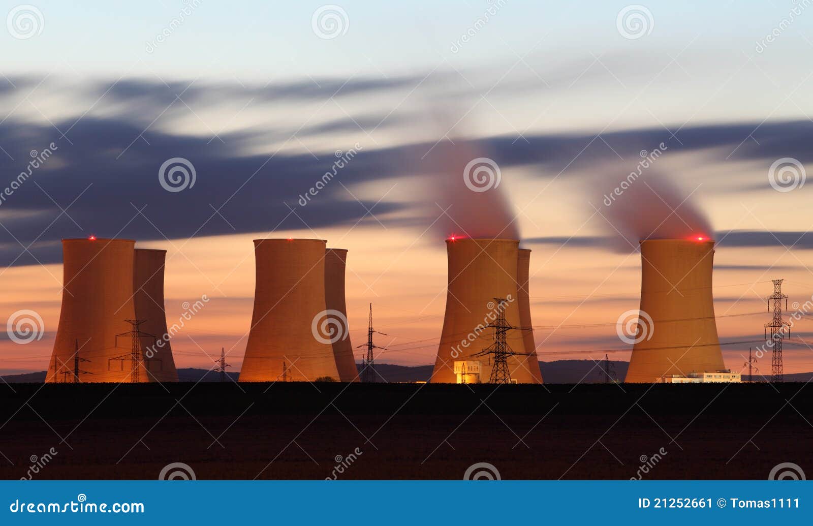 Nuclear Power Plant Orange Clouds at Night Stock Image - Image of ...