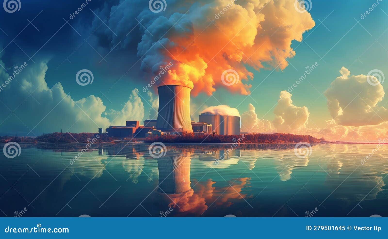 Nuclear Power Plant Smoke Clouds. Generative AI Stock Illustration ...