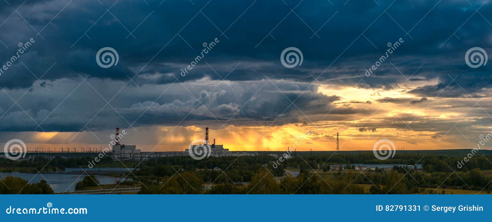 Nuclear Power Plant at Sunset Stock Image - Image of field, danger ...
