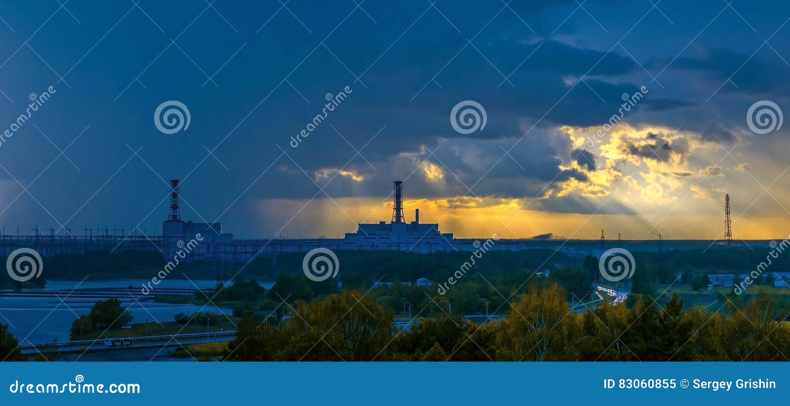 Nuclear Power Plant at Sunset Stock Image - Image of factory, pollution ...