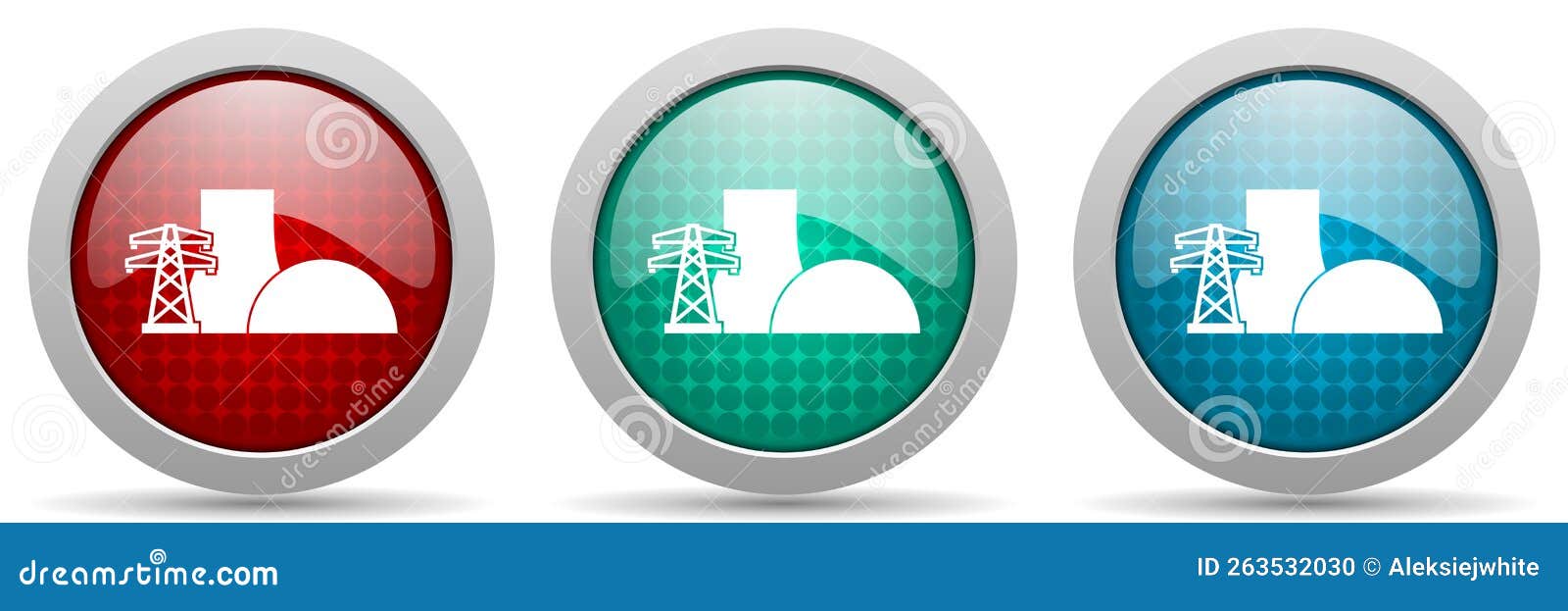 Nuclear Power Plant Vector Icon Set, Glossy Web Buttons Collection ...