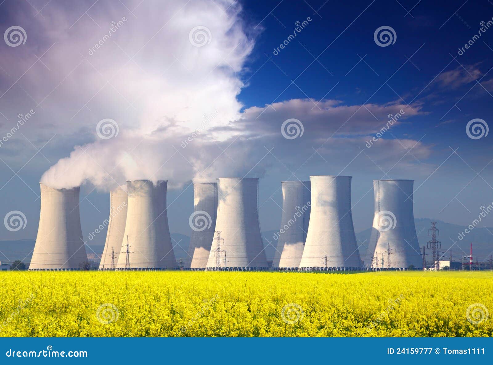 Nuclear Power Plant with Yellow Field Stock Image - Image of pollute ...