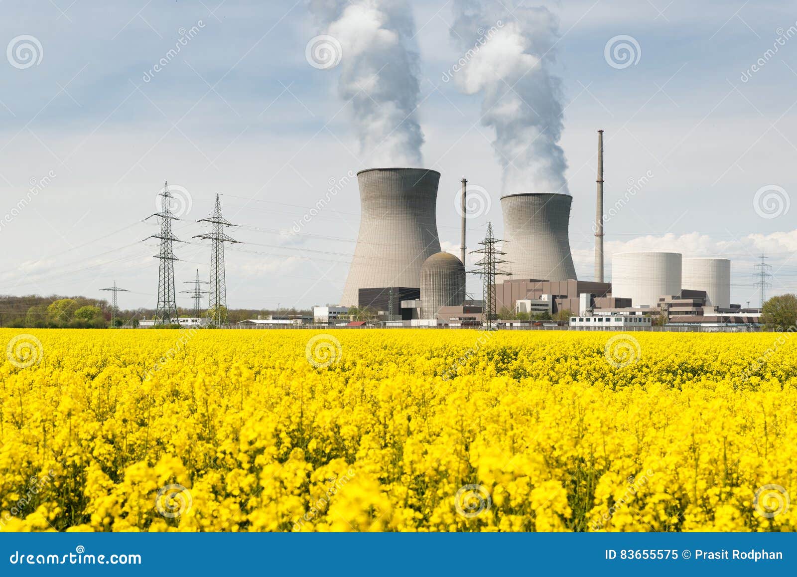 Nuclear Power Plant Green Field Big Blue Clouds Stock Photos - Free ...