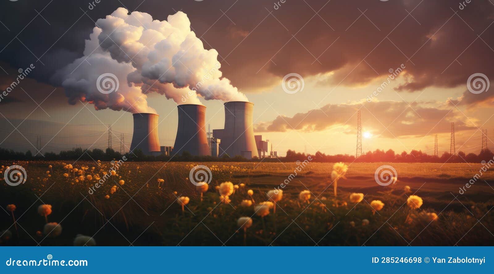 A Nuclear Power with Smoke Coming Out of it S Stacks Stock Illustration ...