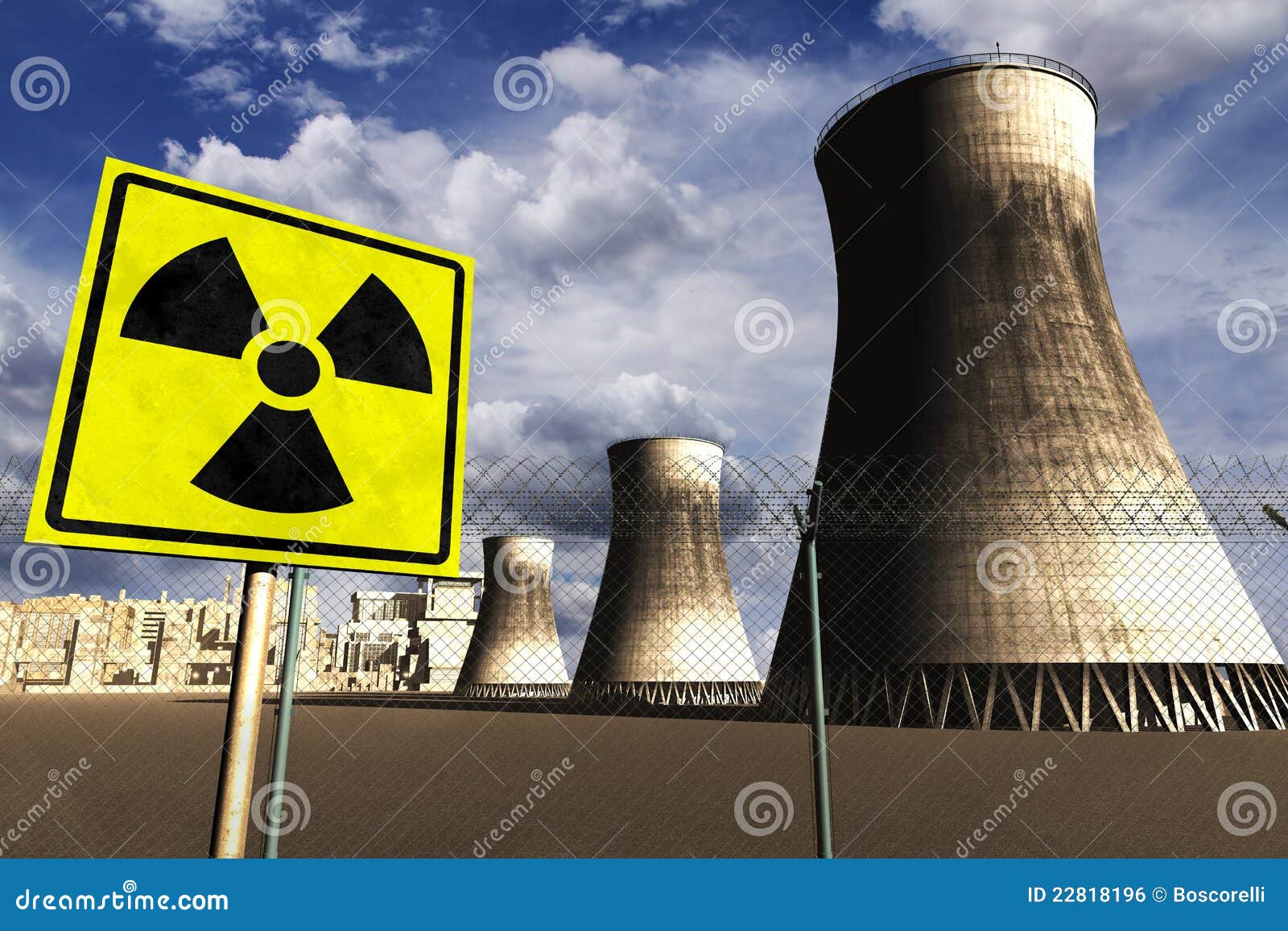 Nuclear Power Station Realistic 3D Render with Rea Stock Illustration ...