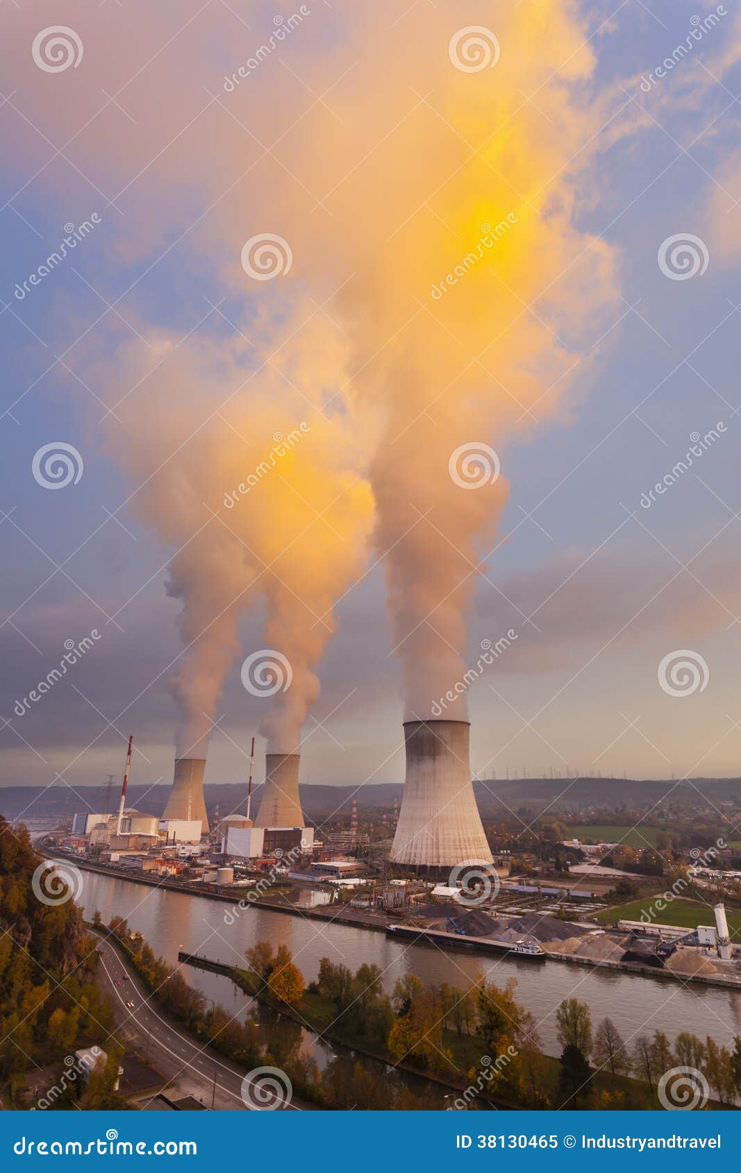 Nuclear Power Station at Sunset Stock Image - Image of river, tihange ...
