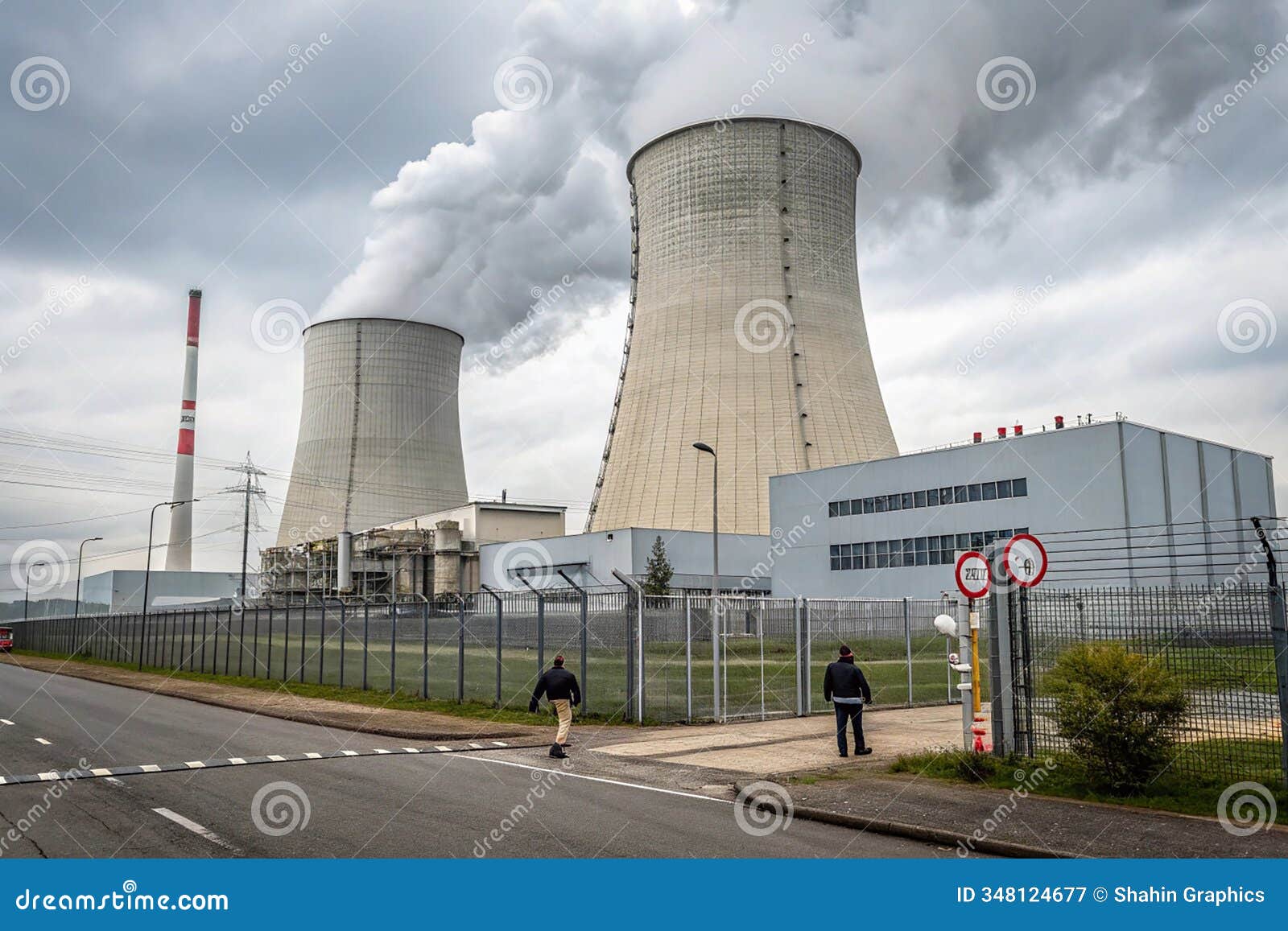 Nuclear Power Station with Two Atomic Reactors Stock Image - Image of ...