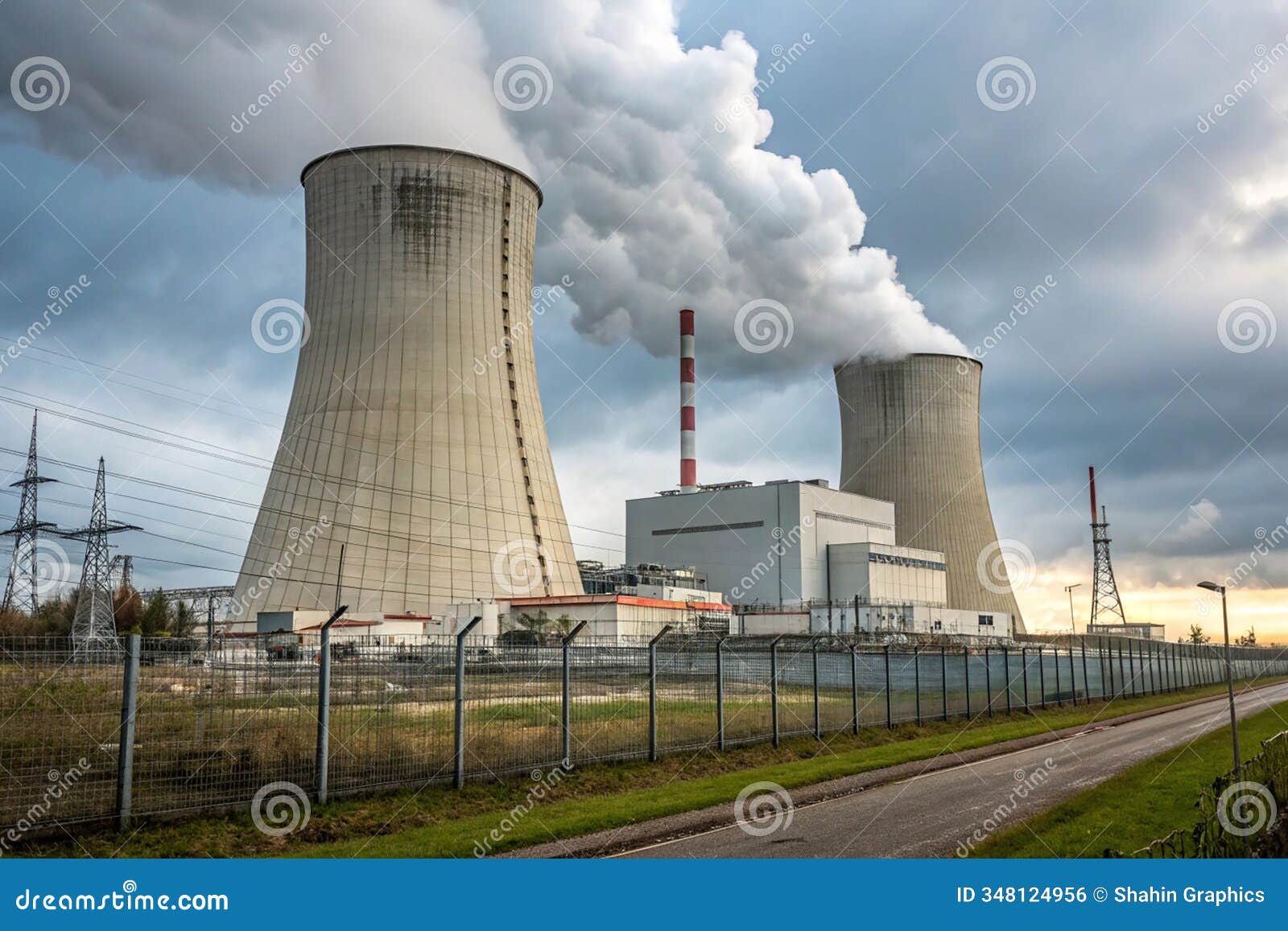 Nuclear Power Station With Two Atomic Reactors Stock Photo ...