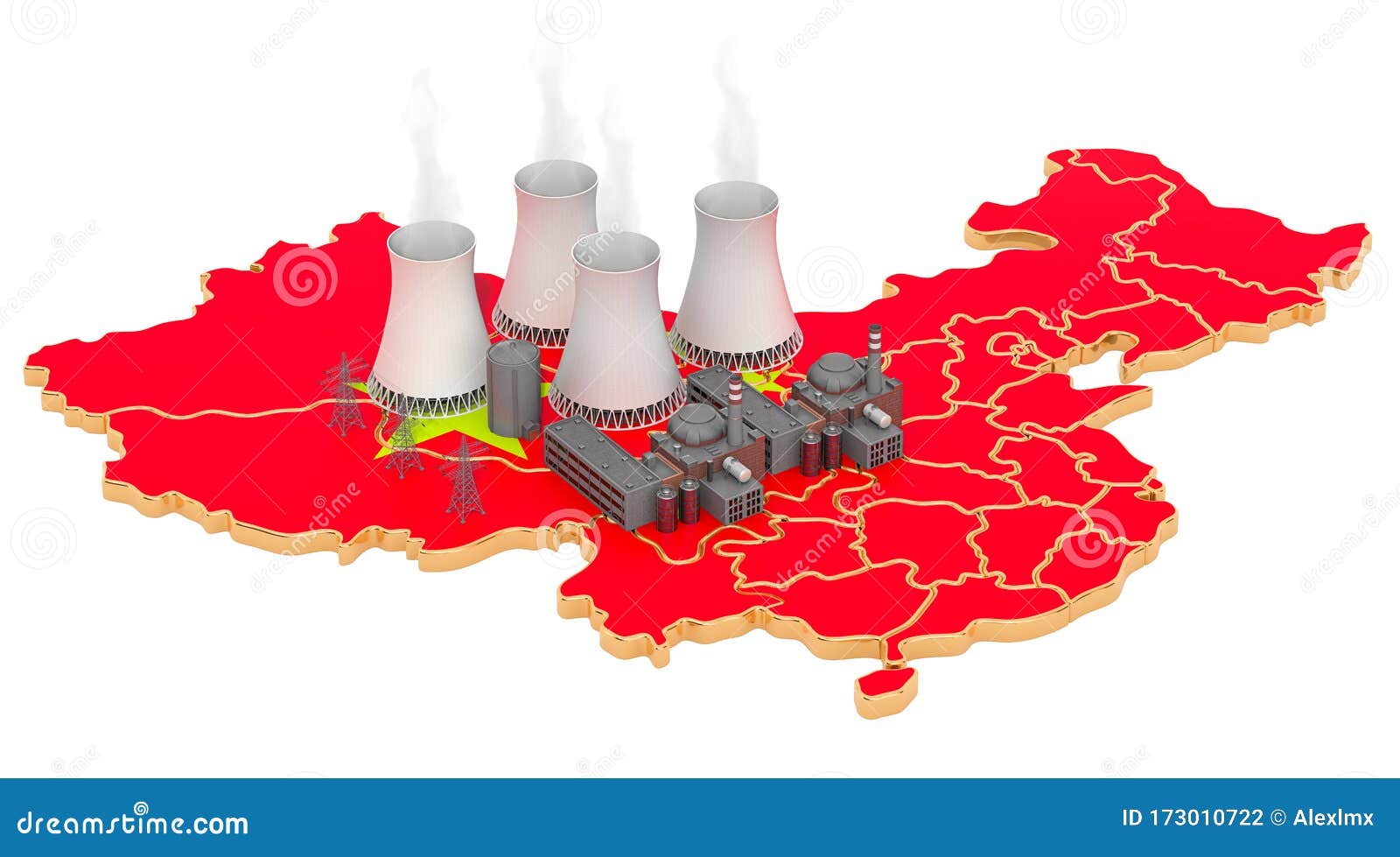 Nuclear Power Stations in China, 3D Rendering Stock Illustration ...