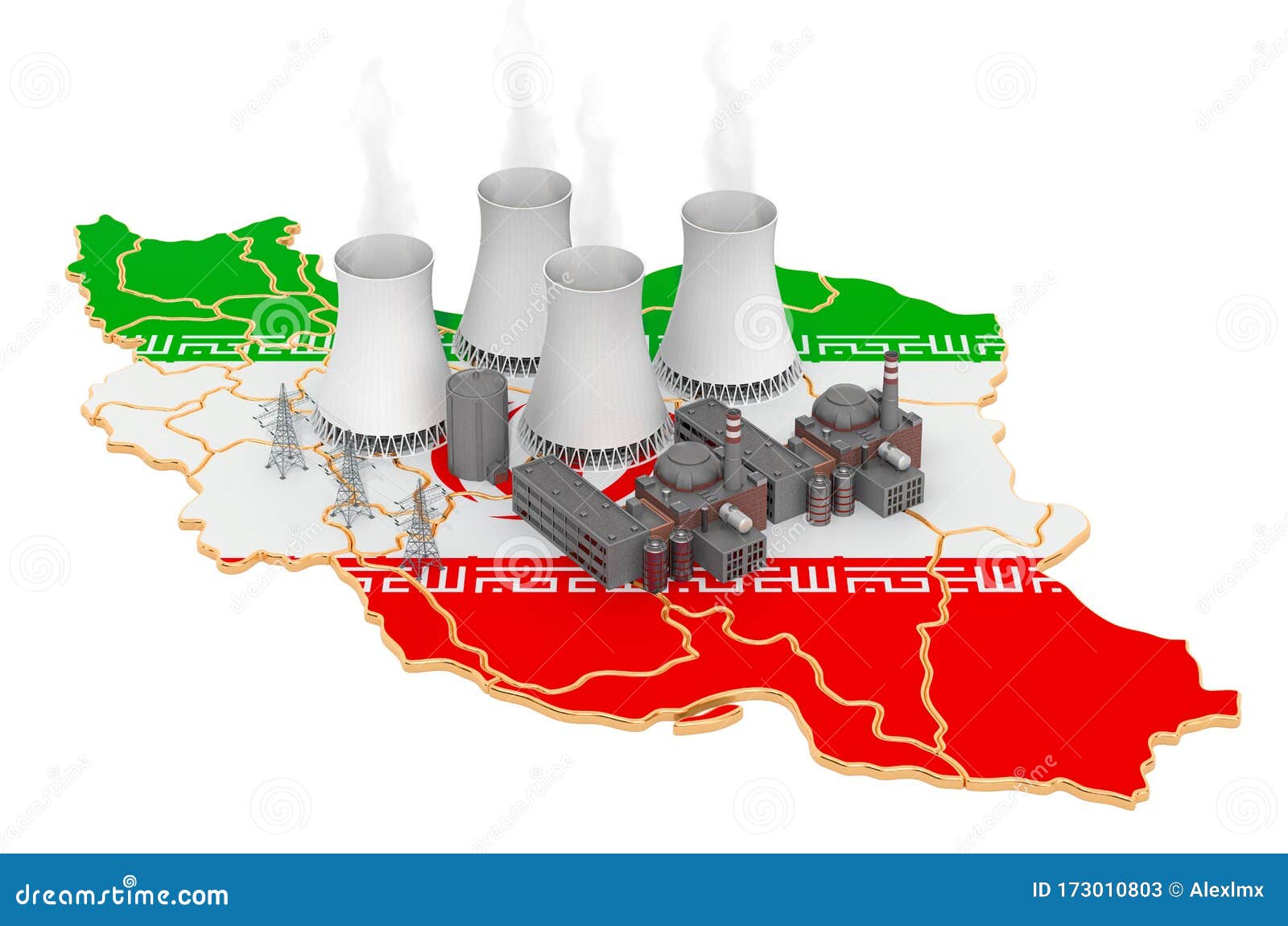 Nuclear Power Stations in Iran, 3D Rendering Stock Illustration ...