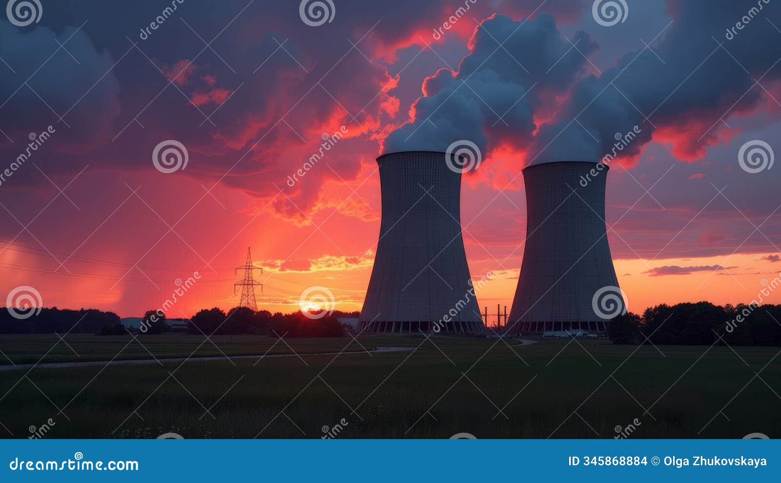 Nuclear Power Units at Night Stock Illustration - Illustration of ...