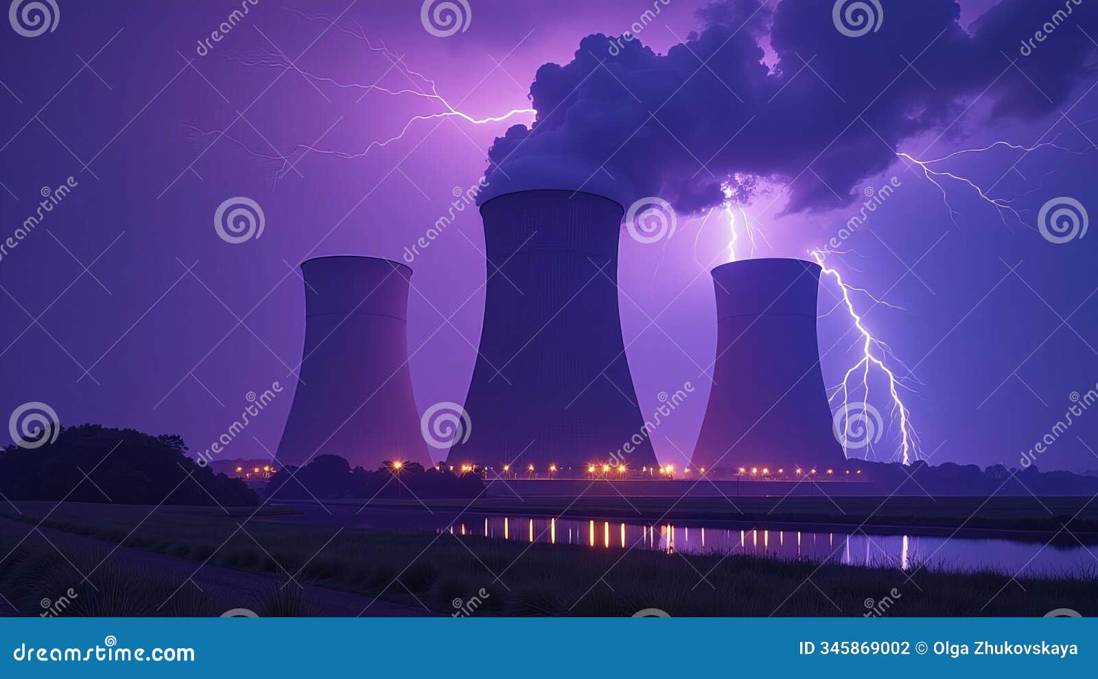 Nuclear Power Units at Night Stock Photo - Image of environmental ...