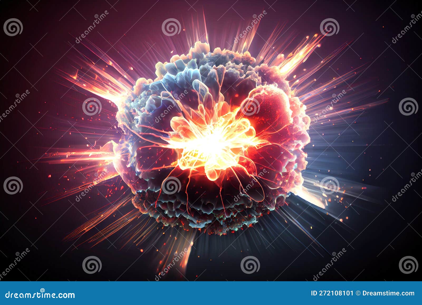 Nuclear Reaction. Atomic Particle Explosions Illustration Stock ...