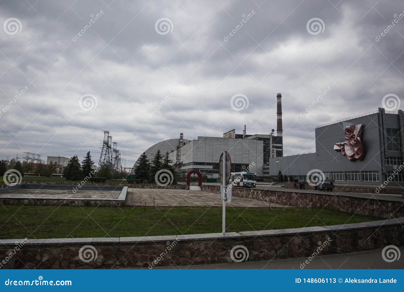 : View of the Destroyed Reactor 4 and the Memorial for the Chernobyl ...