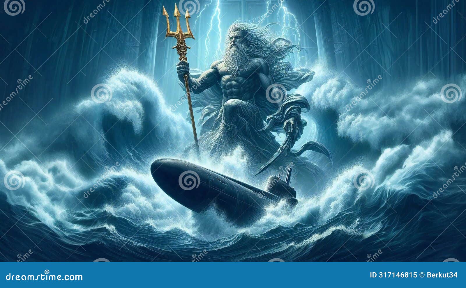 A Nuclear Submarine and the God Poseidon during a Storm Stock ...