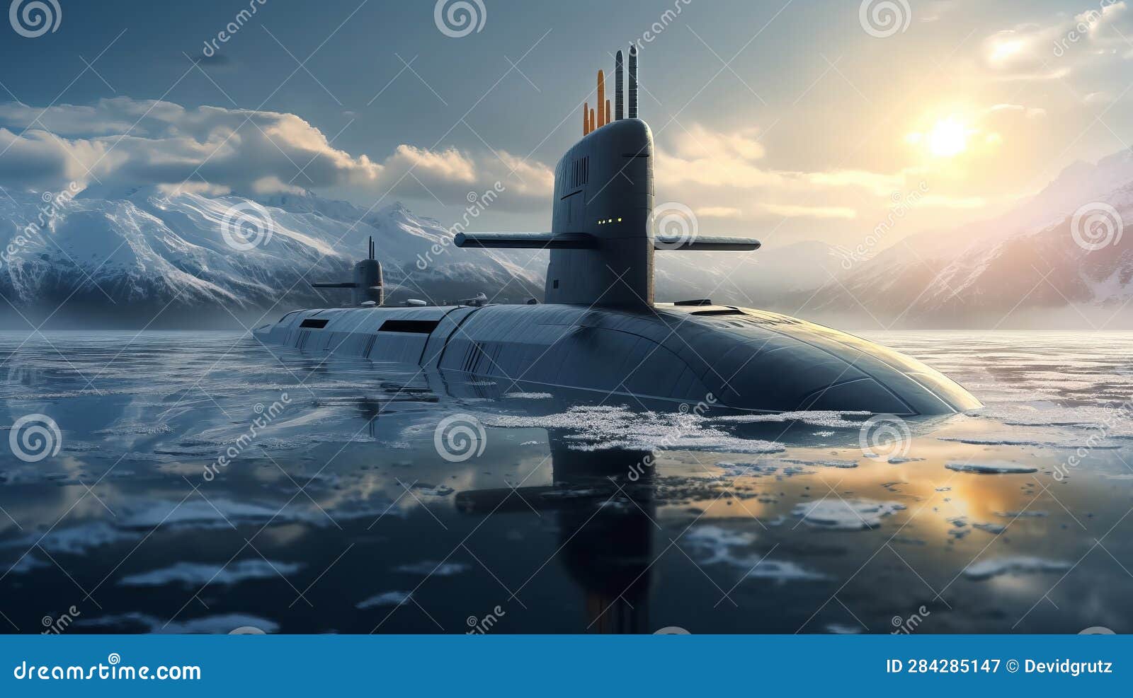 Nuclear Submarine Surfacing. Generative AI. Stock Illustration ...