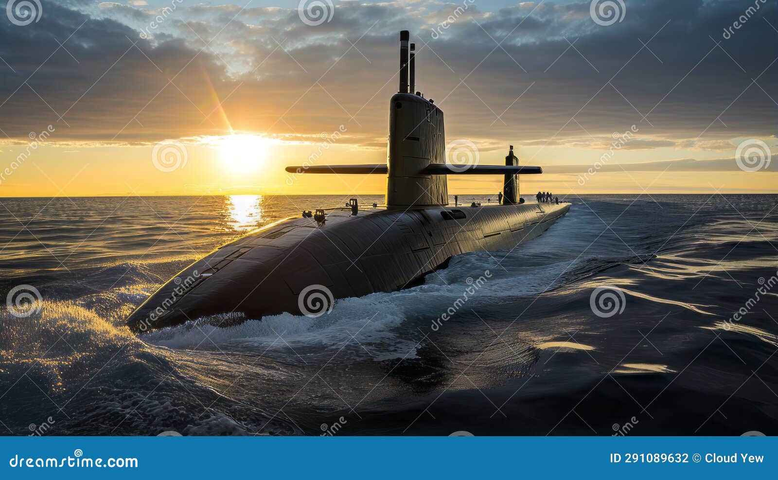 Nuclear Submarine Surfacing in the Ocean Stock Illustration ...