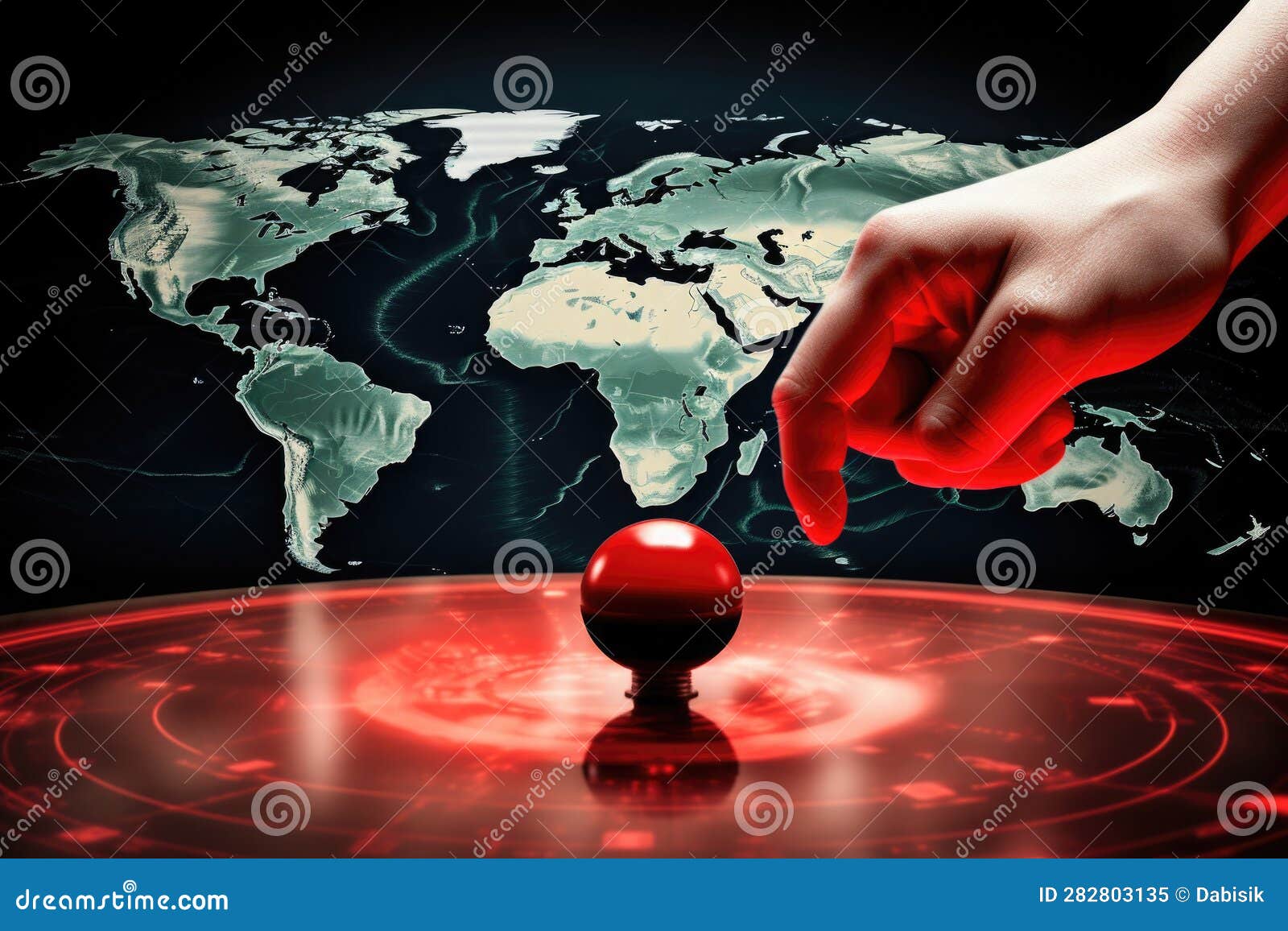 World War Concept. Hand Push Red Button for Nuclear Attack. Generative ...