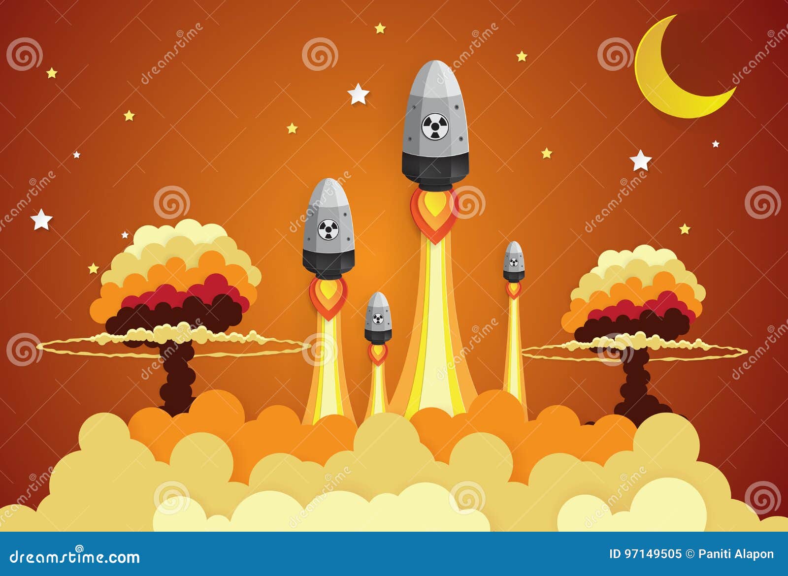 Nuclear War - Atom Bombs Falling on the City Stock Vector ...