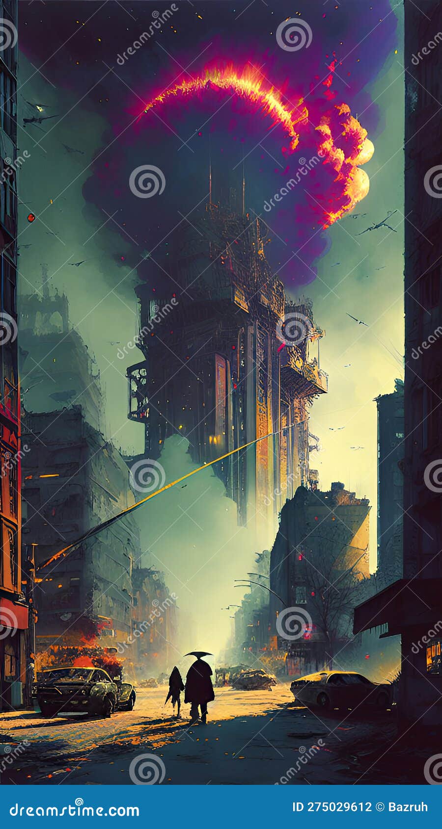 Nuclear war in the city stock illustration. Illustration of generated ...