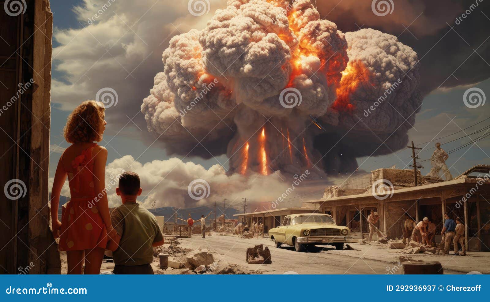 Nuclear War and People stock illustration. Illustration of mushroom ...