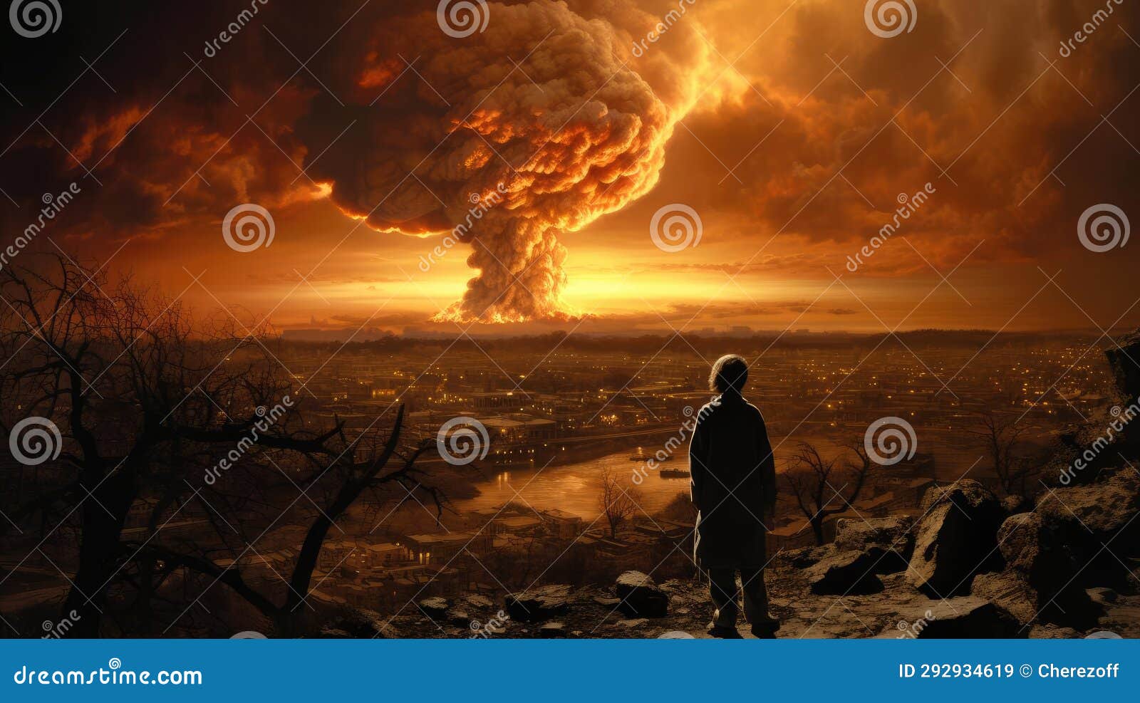 Nuclear War and People stock illustration. Illustration of night ...