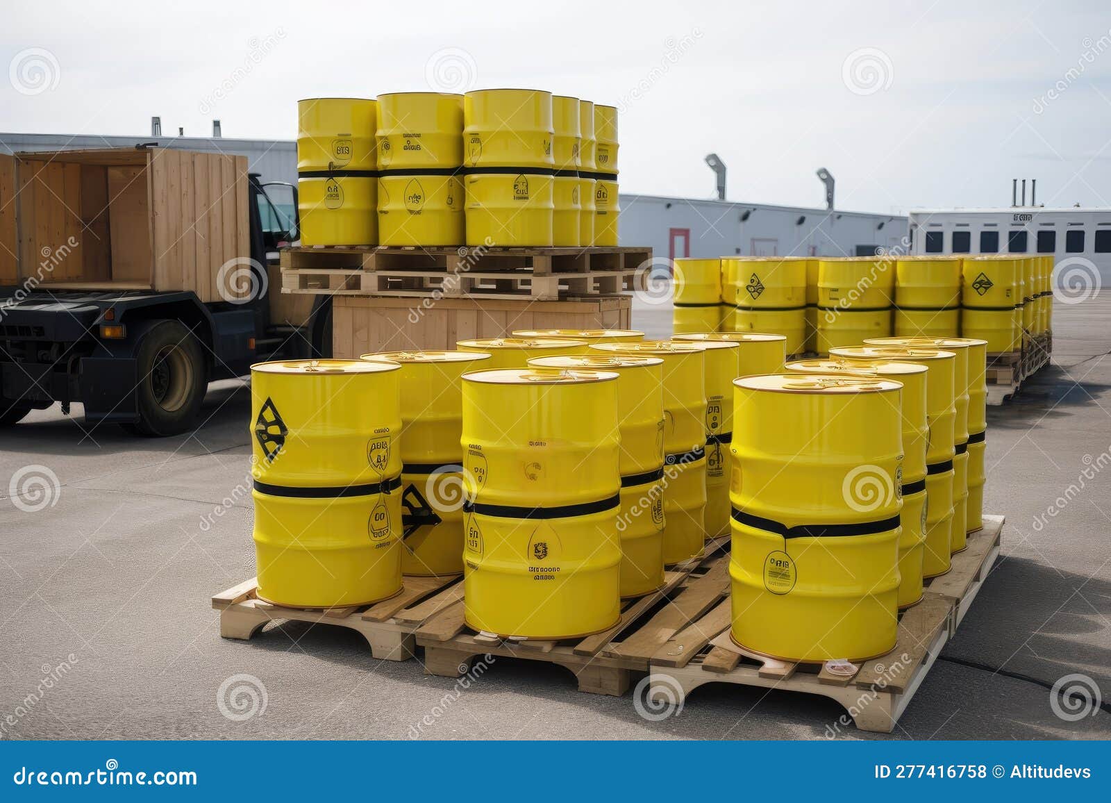 Nuclear Waste Being Transported in Sealed Barrels and Crates Stock ...