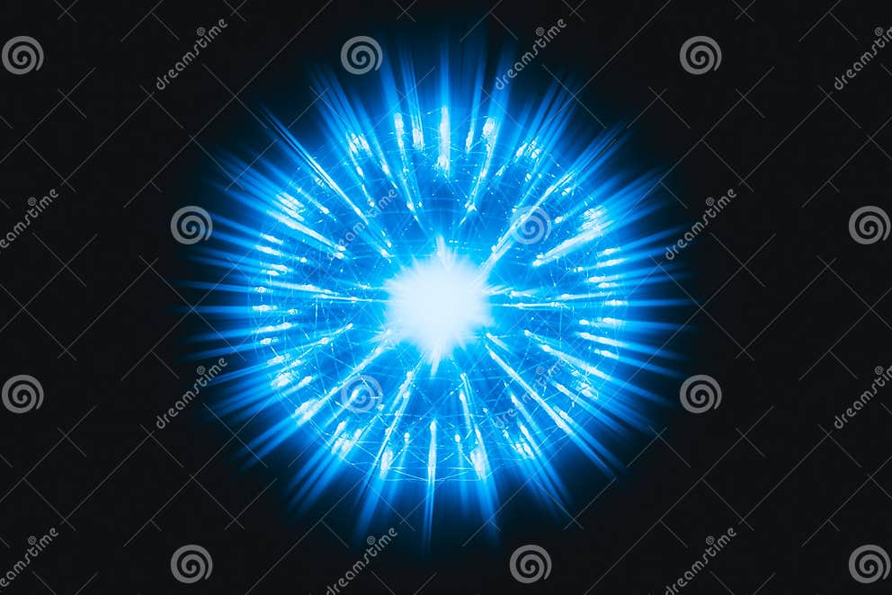 Nucleus of Atom Nuclear Explode Atomic Bomb Red Hot Ray Radiation Blue ...