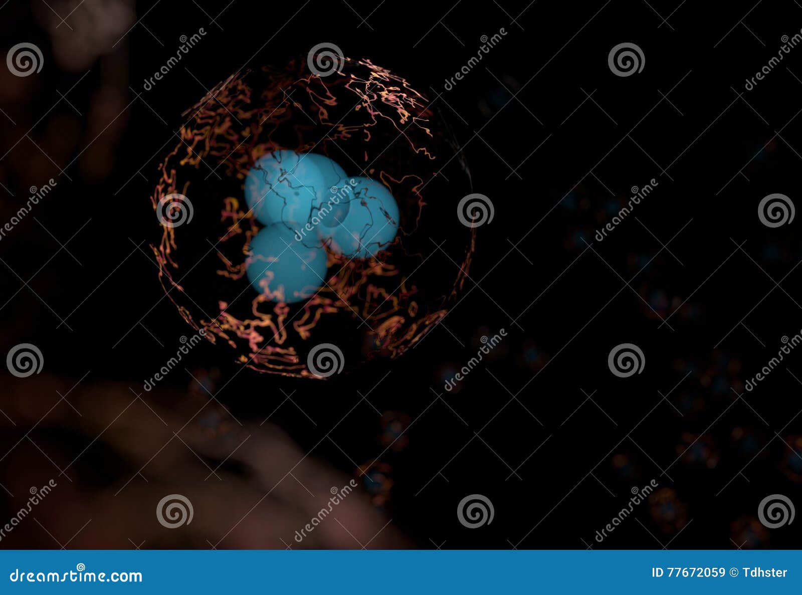 Nucleus with Electric Cloud of Electrons Isolated on Black 3d ...