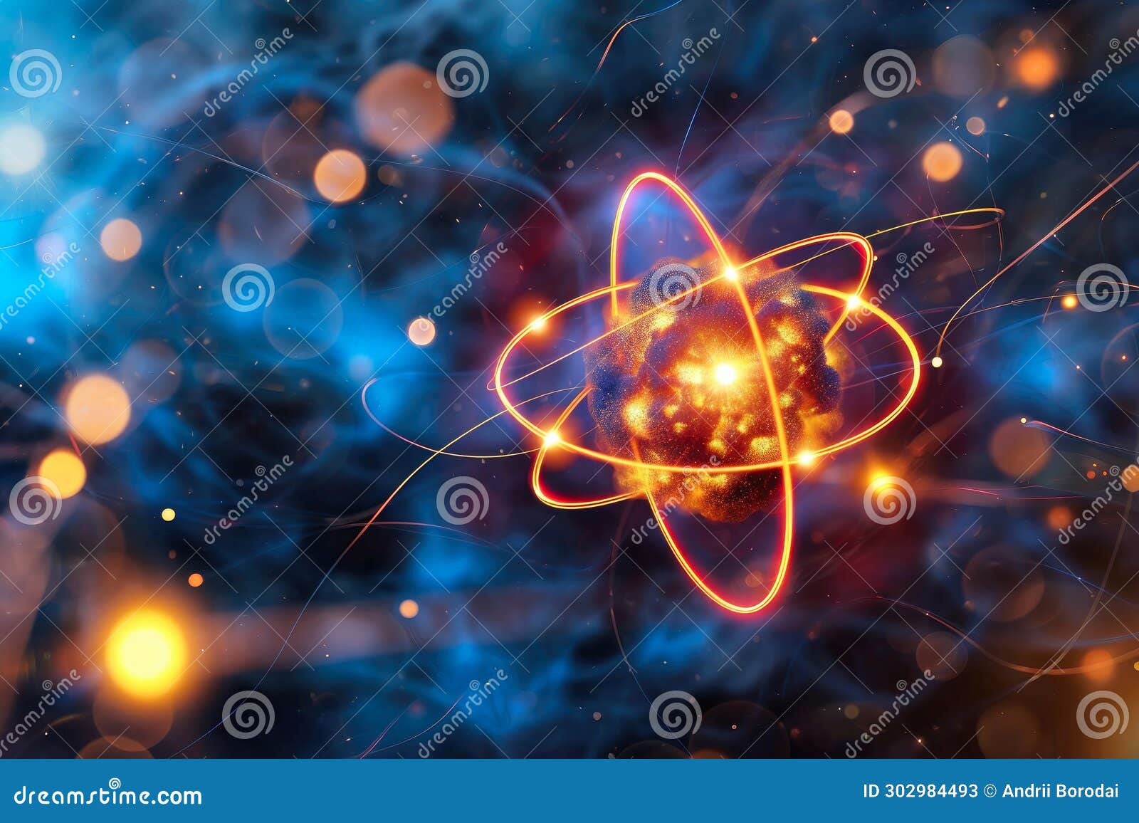 Nucleus Nebula: Electron Cloud in Atomic Cosmos. Stock Illustration ...
